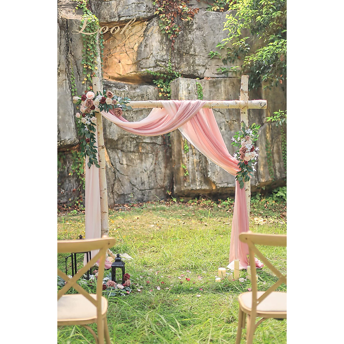 Lookein Arch Drapes for Wedding Party Reception Backdrop Wedding Arbor, 3 Panels 30" Wide 6.5 Yards, Blush& Dusty Rose& Mauve