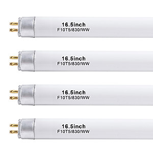 16" F10T5/WW Fluorescent Light Bulb, Warm White 3000K, T5 10 Watts Replacement Tube for Jasco, Philips, Counter and Cabinet Fixture, G5 Mini Bi-Pin Base - 4 Pack