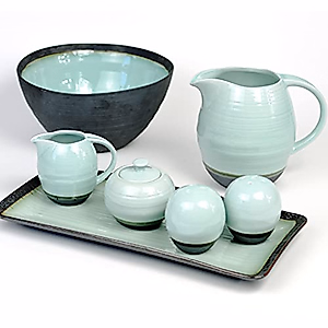 Euro Ceramica Diana 9" Serving Bowl, 8.94 x 8.66 x 4.72, Mint Green/Graphic Grey