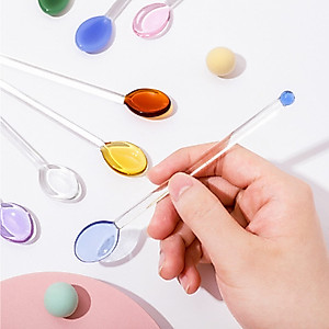 Luluxing 8Pcs Heat Resistant Glass Spoons Stirring Rod Salt Sugar Small Teaspoon For Coffee Ice Cream Dessert Cocktail Milkshake Cold Drink