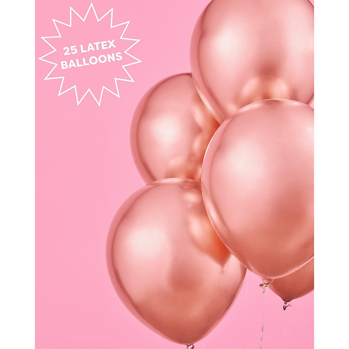 xo, Fetti Rose Gold Chrome Balloons - 25 pk, 12" | Bachelorette Party Decorations, Bridal Shower, Birthday Party, Engagement