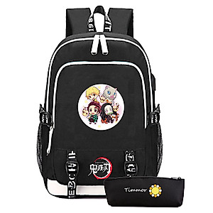 TIMMOR MAGIC Japanese Anime Backpack for Boys with USB Charging Port, Middle School College nezuko Bookbags for Women Men.(Black8)
