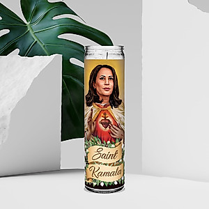 Saint Kamala Harris Celebrity Prayer Devotional Parody Altar Candle, 8" white unscented