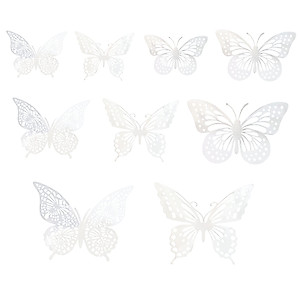Gyufise 36 Pack Silver Laser 3D Butterfly Cupcake Toppers Hollow Butterfly Cake Decorations for Birthday Wedding Fairy Party Butterfly Wall Sticker Decal for Background Wall Decoration