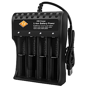 18650 Battery Charger 4 Bay Smart Universal USB Charger for 3.7V Rechargeable Lithium Li ion Batteries Compatible 18650 26650 21700 10400 14500 16340 16650 18500 Battery Charger（No Battery