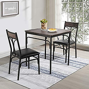 VECELO 3-Piece Kitchen Room Chairs Set for Home, Dinette, Breakfast Nook, Farmhouse, Small Space, Dining Table for 2, Dark Brown