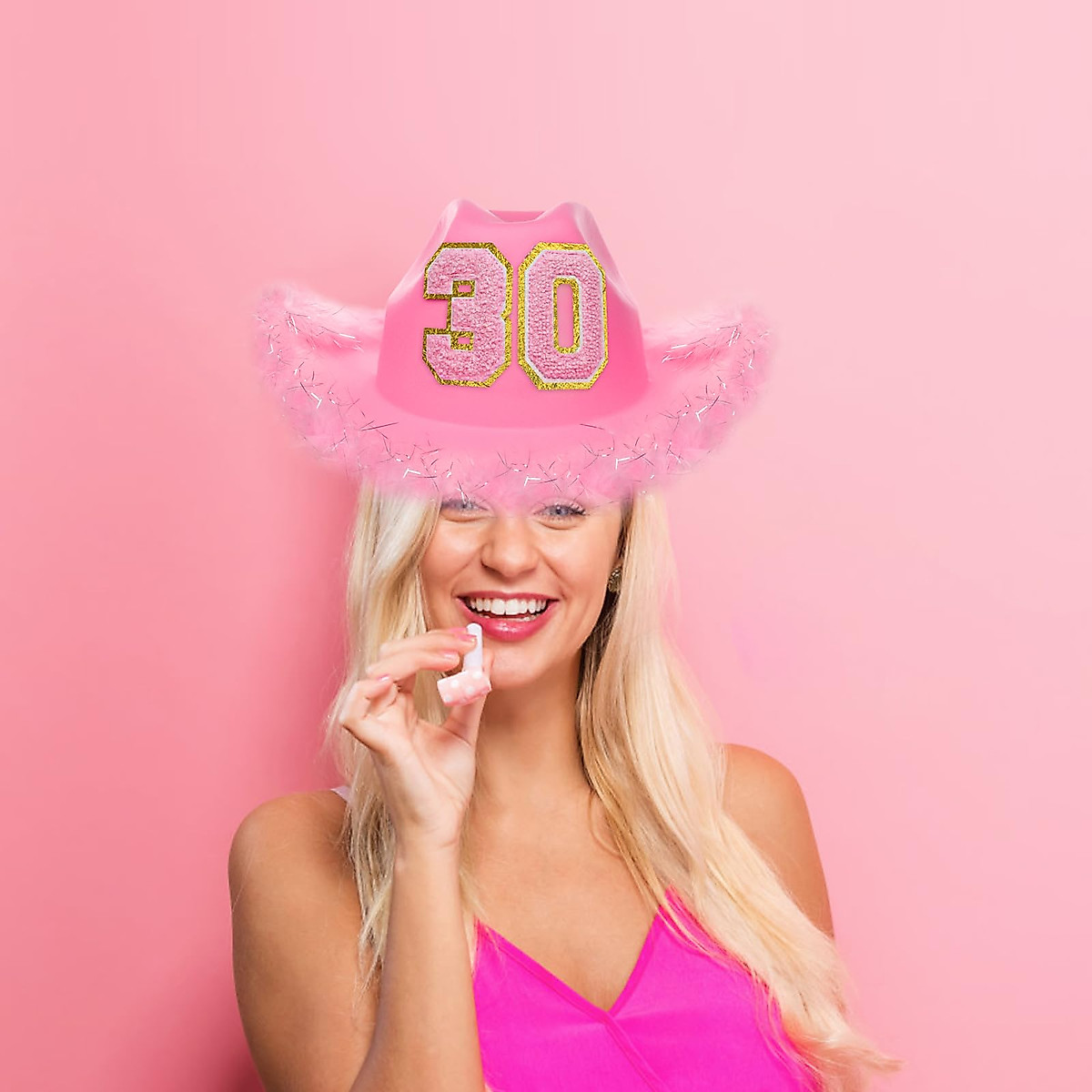 JUSTOTRY 30th Birthday Magenta Cowboy Hat - 30TH Birthday Outfit Gifts for Women Cowgirl Hats with Wide Brime for 30th Birthday Decorations