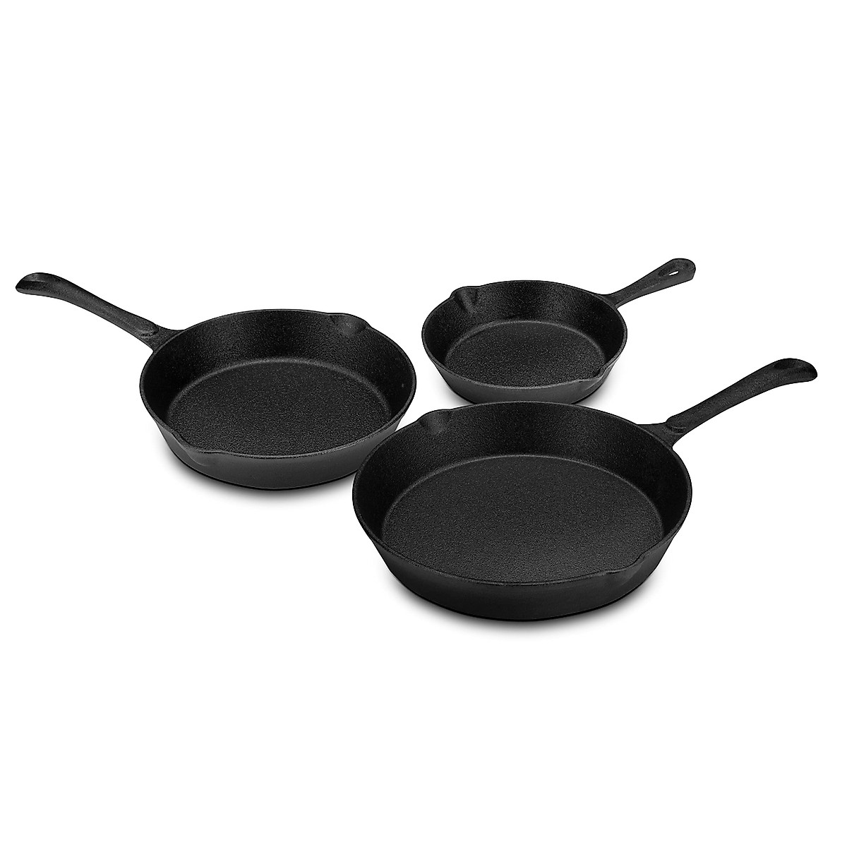 Eternal Living Cast Iron 3 Piece Skillet Set, Nonstick Pre-Seasoned Chemical Free & Heavy Duty for Use on Stove Top, Oven or Grill 6" 8” & 10”, Black