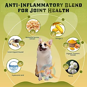 Glucosamine for Dogs, Hip and Joint Supplement for Dogs with Chicken Flavor, Anti Inflammatory, Dog's Chondroitin, Digestive Enzymes, Omega-3, Vitamin D, MSM, Calcium, Turmeric, 120 Freeze-Dried Chews