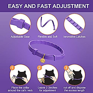 4 Pcs Calming Cats Collar Adjustable Cat Calm Collar Lavender Scent Relaxing Cat Collar with 2 Pendant for Puppies Cats Reduce Stress Aggression Anxious, up to 15 Inches (Purple, Gold)