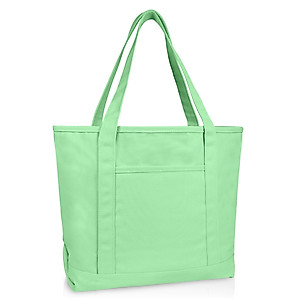DALIX 20" Solid Color Cotton Canvas Shopping Tote Bag in Mint Green