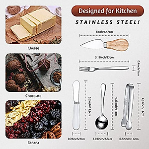 20 Pieces Cheese Butter Knife Set Charcuterie Board Accessories Spreader Slicer Knife Stainless Steel Blade with Porcelain Wooden Handles Mini Serving Tongs Spoons Forks for Christmas (Chic Style)