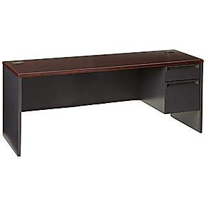 HON 38000 Series Right Pedestal Credenza, 72w x 24d x 29-1/2h, Mahogany/Charcoal