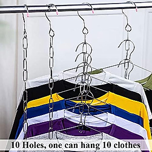1 Pack Clothes Hangers Chain with 10 Slots, Closet Organizer Storage Space Saving Hanging Chains, Stainless Steel & Collapsible Chain Clothes Hanger Organizers, Clothing & Closet Storage