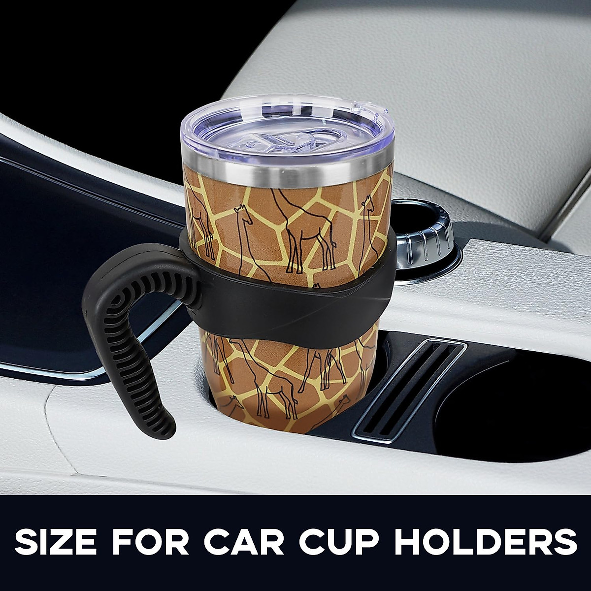 Giraffe 40 Oz Tumbler with Handle and Straw, Giraffe Print Large Big Stainless Steel Vacuum Insulated Tumbler Coffee Cup Water Bottle Travel Mug, Cute Giraffe Gifts Stuff Decor Accessories, Brown