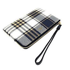 Coach Women's Corner Zip Wristlet With Garden Plaid Print (Midnight Multi)