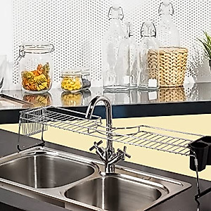 Home Basics Over Sink Shelf, (Chrome) Steel Over The Kitchen Sink Organizer for Soap, Sponges, Scrubbers, and More | with Cutlery Holder