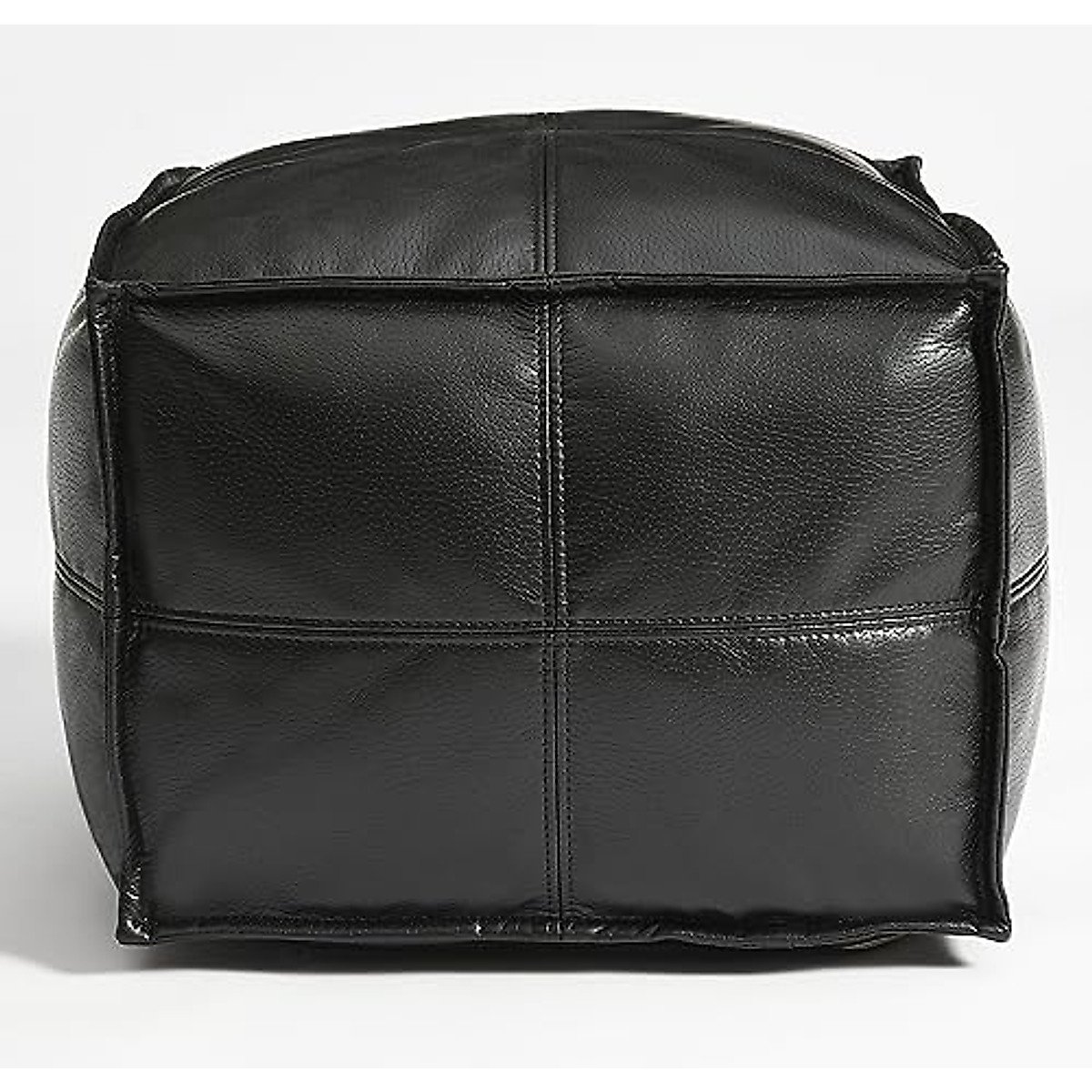 C COMFORTLAND Unstuffed Pouf Ottoman, Faux Leather Poof Cover with Storage, Square Foot Rest, Floor Foot Stools, Bean Bag Ottomans Furniture for Living Room, Bedroom Brown Black (No Filler)