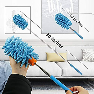 TIMIVO Microfiber Duster for Cleaning, Dusters with Telescoping Extension Pole, Extendable Washable Mini Dusters for Cleaning Supplies Car, Window, Furniture, Office (Blue and Grey)