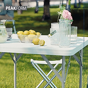 Peakform Multipurpose Banquet Squared Table Lightweight Folding Durable Desk with Secure Base for Indoor and Outdoor Events, 34 Inch, White