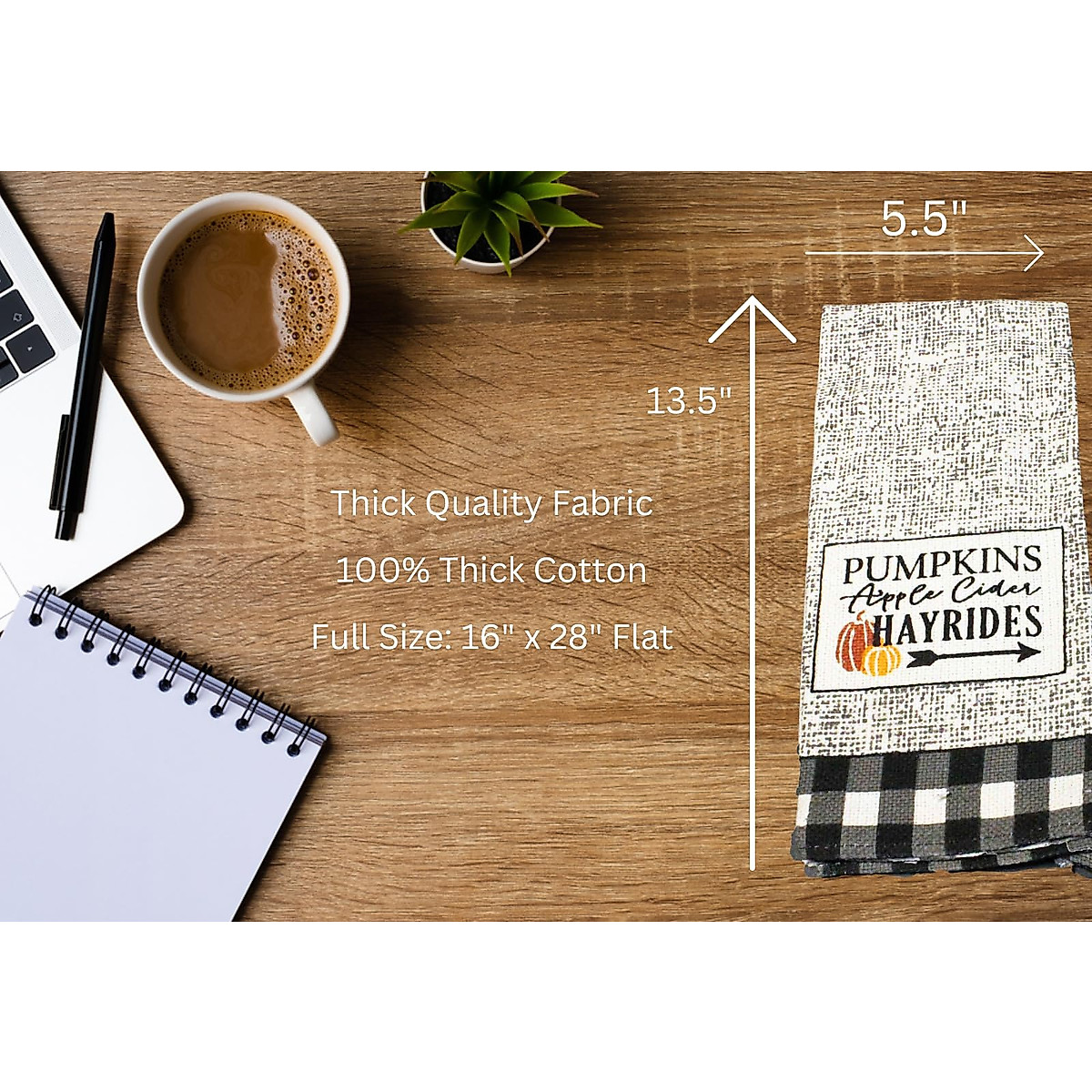 4 pc Fall Kitchen Set w/Kitchen Towels, Oven Mitt, Pot Holder - Buffalo Plaid Kitchen Set Pumpkin, Apple Cider, Hayrides Fall Kitchen Decor Set - Comes in an Organza Bag so It's Ready for Giving