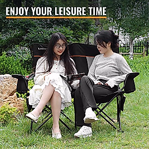 BAYIEIUI Double Camping Chair Portable 2 Person Folding Camp Chair with Storage Cup Holders Supports 440 lbs for Adults Outdoor Black &amp; Grey