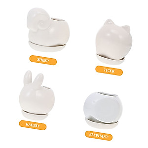 YARNOW 4pcs Fleshiness White Garden Plant Ceramic Animal Doggy Flower for Plants Gift Planters Mini Bonsai Pot Animals Dog Shape Porcelain Offices Shaped Desktop Home Gardening Cute Desk
