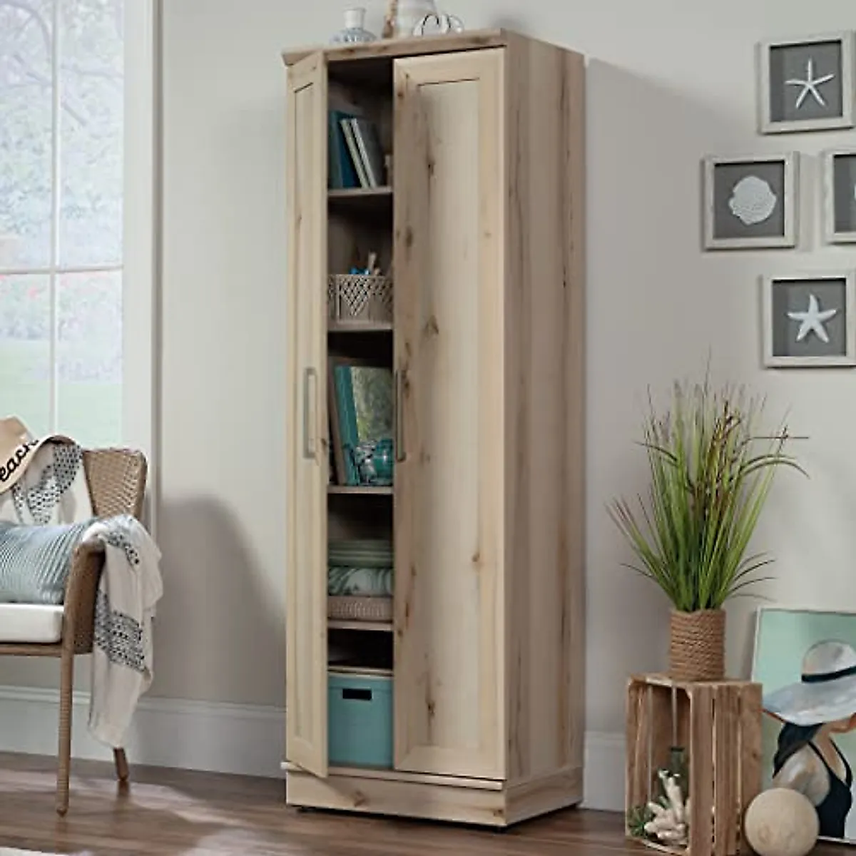 Sauder Homeplus Storage Cabinet, L: 17.01" x W: 23.31" x H: 71.18", Pacific Maple Finish