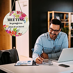 Capaniel Double-Side Meeting Do Not Disturb Door Sign- 12" Welcome Please Knock Hanging Decorative Wood Sign In a Meeting Sign for Office Door Meeting Room Home Study, Law Firms, Hotels