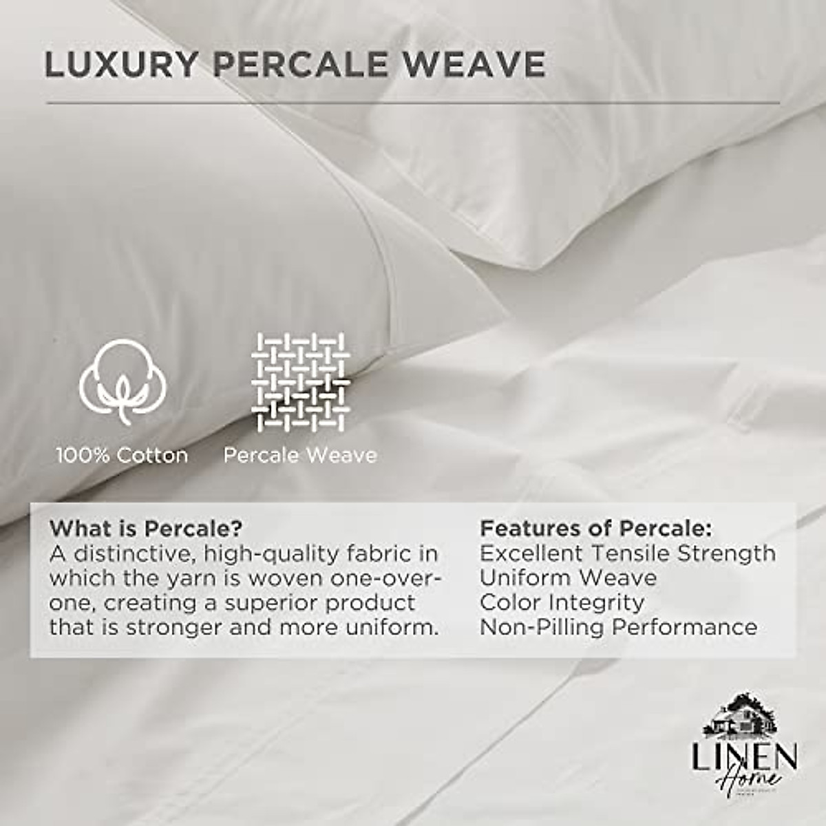 100% Cotton Percale Sheets King Size, White, Deep Pocket, 4 Pieces Sheet Set - 1 Flat, 1 Deep Pocket Fitted Sheet and 2 Pillowcases, Crisp Cool and Strong Bed Linen