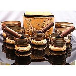 SANSKAR NEPAL Tibetan Singing Bowl Set of 7 Hand Hammered with Carry Box | Bells for Meditation and Yoga | Sound Therapy Instruments for Relaxation | Prayer Bowl Chakra Healing for Spiritual Growth