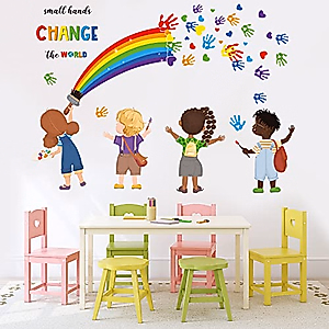 decalmile Small Hands Change The World Equality Wall Stickers Inspirational Quote Rainbow Wall Decals Kids Room Classroom School Library Wall Decor Gift