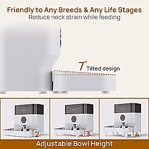 iPettie Automatic Cat Feeder for Two Cats, 2.4G WiFi App Control, 5L/21 Cup Capacity, 1-10 Meals Per Day, Adjustable Bowl Height, Cat Feeder Automatic w/ 2 Stainless Steel Bowls, Voice Recording