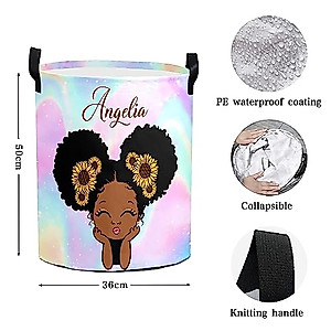 Personalized Collapsible Laundry Basket for Girls Kids Baby,Cute Pink Laundry Hamper with Handle,Custom Nursery Hamper with Name