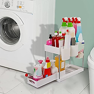 GLOGLOW Under Sink ABS Material Sliding Cabinet Basket Bathroom Sliding Design (White)