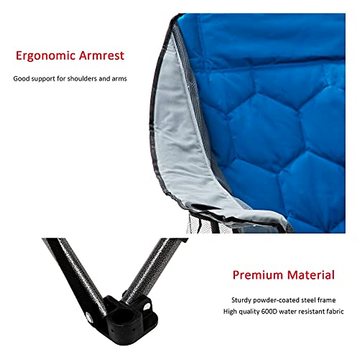 SUNNYFEEL XL Padded Oversized Camping Chair, Heavy Duty Folding Camp Chairs w/Cup Holder and Carry Bag, Portable Lawn Chairs, Foldable Outdoor Sofa for Adults, Sports, Tailgating, Beach,RVing