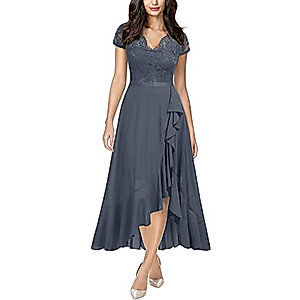 Miusol Women's V Neck Elegant Lace Ruffle Bridesmaid Maxi Dress (XX-Large, Gray)