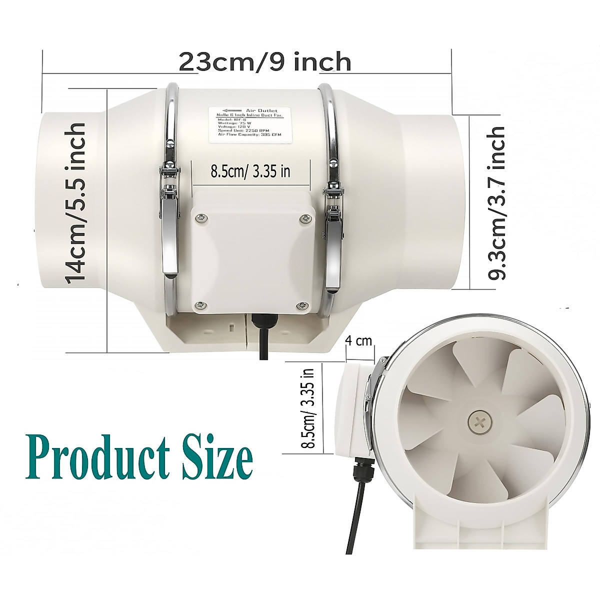 Nalle Inline Duct Fan 50W 280 CFM Ventilation Exhaust Blower Fans 4 Inch Duct Fan Efficient Quiet Copper Motor for Ducting Vents Bathroom Kitchen Grow Tents Hydroponics