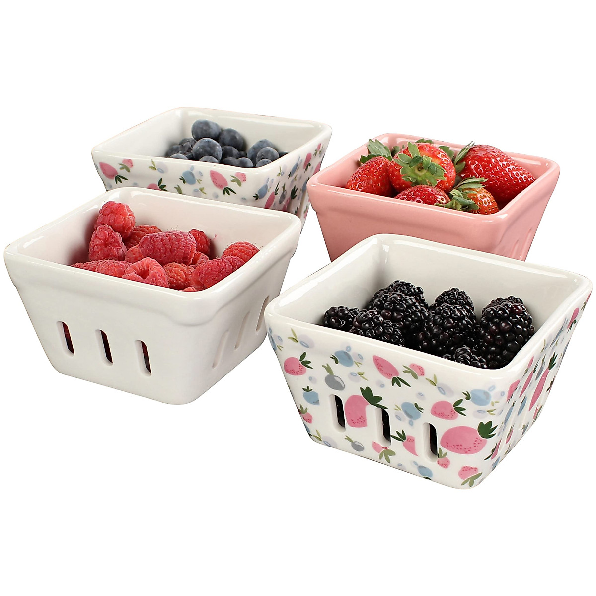 7Penn Ceramic Berry Basket Colander Fruit Bowl, Set of 4 - Decorative Ceramic Fruit Carton for Produce Storage