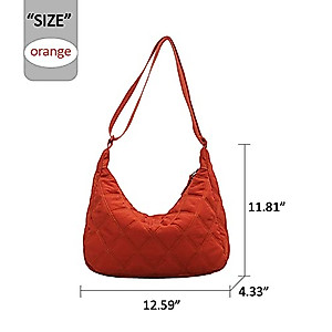 Hobo Bags for Women Fashion Puffer Shoulder Bag Small Tote Crossbody Bags for Women Casual Satchel Purses (Orange)