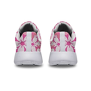 Breast Cancer Awareness Shoes Women Fashion Ultra Lightweight Running Sneakers Pink Ribbon Print Walking Tennis Shoes Gift for Her White Size 8