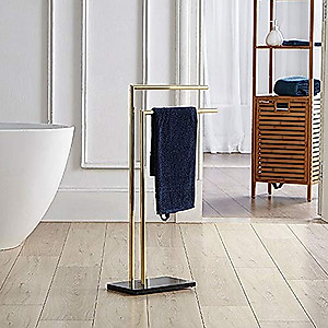 Towel Rack Stand Alone, 2 Tier Freestanding Towel Holder for Floor, Stainless Steel Bathroom Accessories with Marble Base, No Rust, Simple Assemblysilver