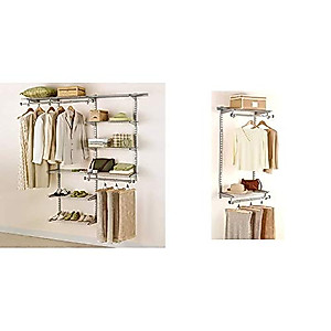 Rubbermaid Configurations Deluxe Custom Closet Kit, 3- to 6-Foot, Titanium, FG3H8800TITNM & Configurations Add-On Shelving and Hanging Clothes Kit, Titanium, 48", FG3H9200TITNM