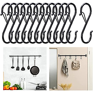 10 Pack Heavy Duty S Hooks Stainless Steel S Shaped Hooks Hanging Hangers for Kitchenware Spoons Pans Pots Utensils Clothes Bags Towers Tools Plants Heavy Duty Rustproof Safety Buckle Design(Black)