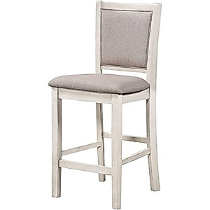 New Classic Furniture Amy Farmhouse Kitchen Counter Island Dining Table for 4 with Storage Shelf & USB Chargers, Two Tone Vintage White/Brown