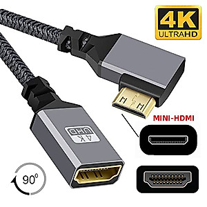 cablecc 4K Type-C 90 Degree Left Angled Mini HDMI 1.4 Male to HDMI Female Extension Cable for DV MP4 Camera DC Laptop