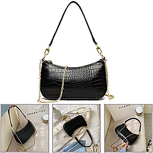 Women Shoulder Bags Retro Crocodile Purse Classic Clutch Shoulder Tote Handbag with Zipper Closure for Women (Black)