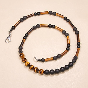 Tigers Eye Beaded Necklace for Men - Black Onyx Lava Rock Beads Necklace for Essential Oil Diffuser, Mens Protection Stone Beads Necklaces Spiritual Jewelry Birthday Gifts for Husband and Boyfriend