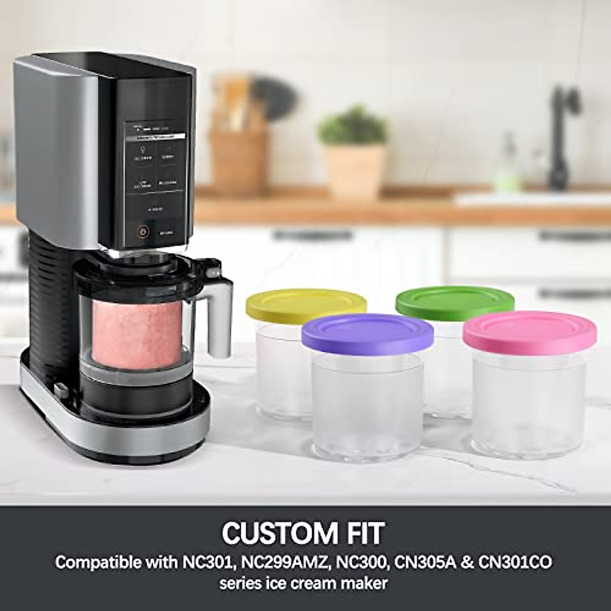 Omnikit Containers Replacement for Ninja Creami Pints and Lids - 8 Pack, 16oz Cups Compatible with NC301 NC300 NC299AMZ Series Ice Cream Maker - Dishwasher Safe, Leak Proof Lids