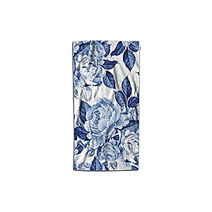 Moslion Floral Hand Towel Watercolor Blue Ink Peony Flowers Botanical Plant Leaf Roses Towel Soft Microfiber Face Hand Towel Kitchen Bathroom for Kids Baby Men 15x30 Inch